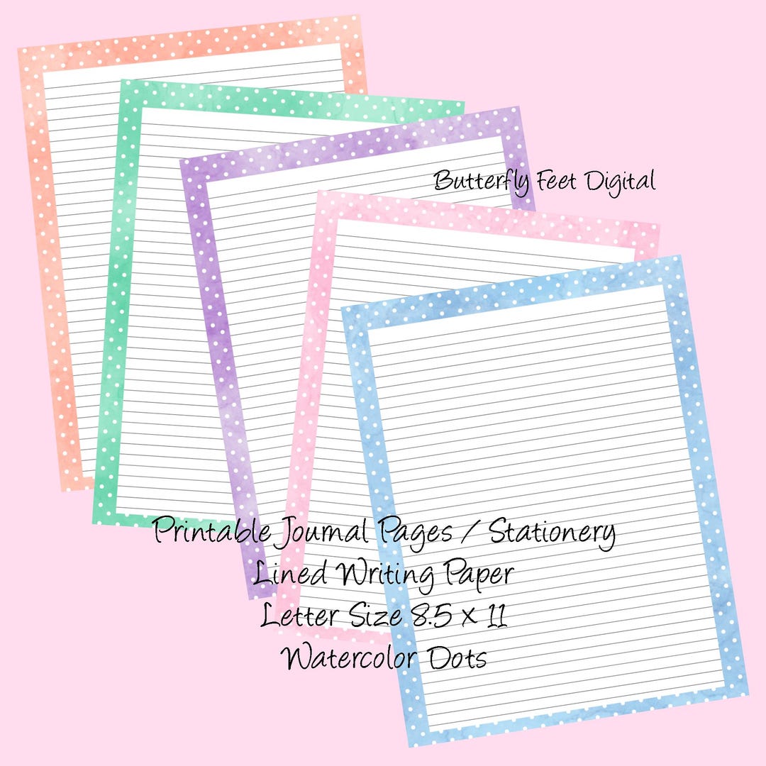 Printable Journal Pages Stationery Lined Writing Paper Watercolor Dots ...