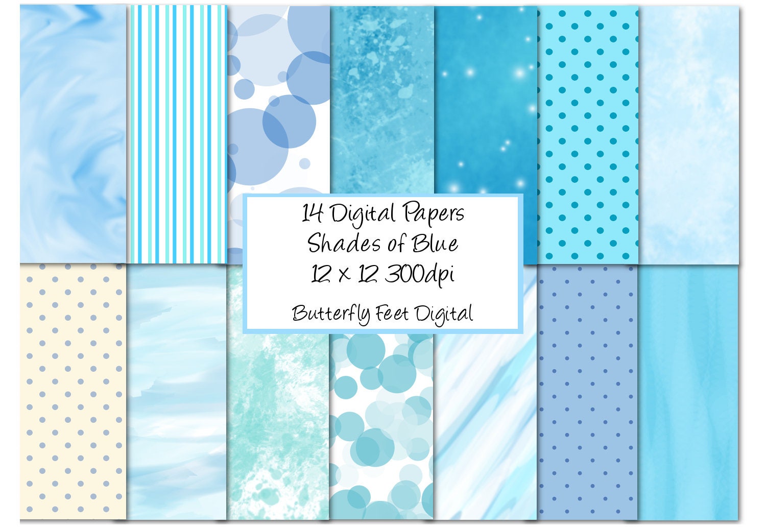 Digital Paper Pack Blue Aqua Bluegreen Watercolor Bubbles Dots - Etsy