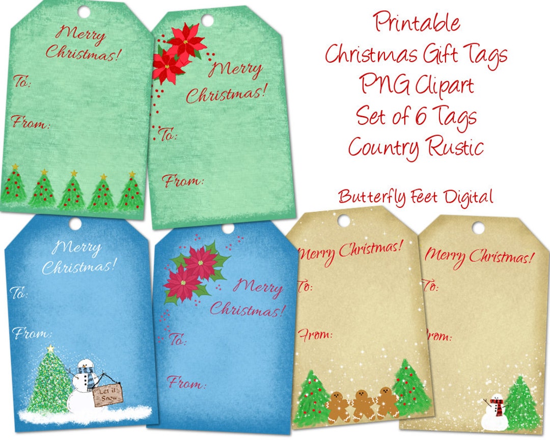 Printable Christmas Gift Tags Snowman Gingerbread Man Poinsettia Set of ...