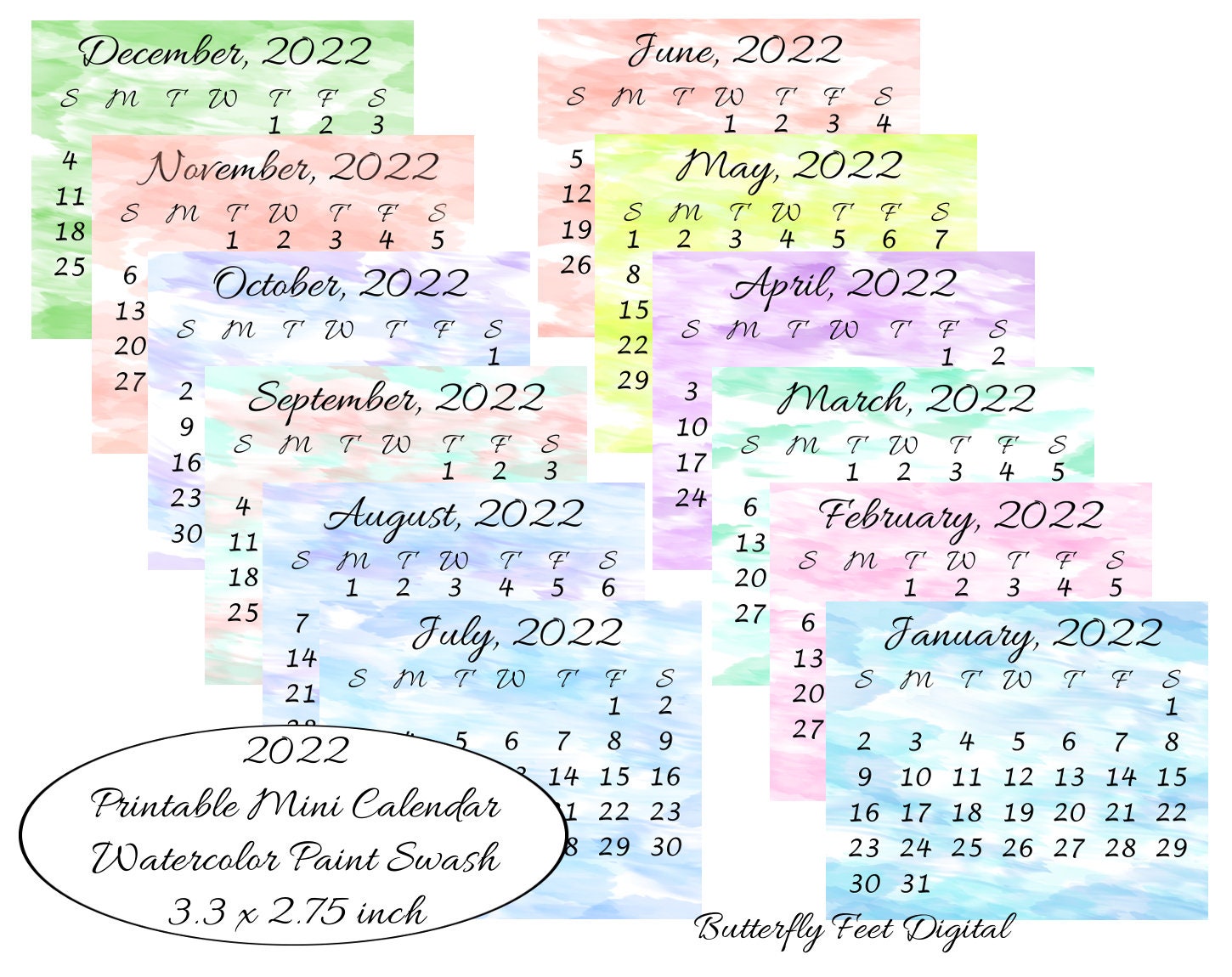 Paper & Party Supplies 2022 Mini Calendar Digital Printables Paper etna ...