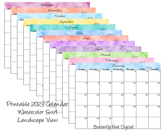 Printable Calendar 2023 Monthly Landscape View Watercolor - Etsy