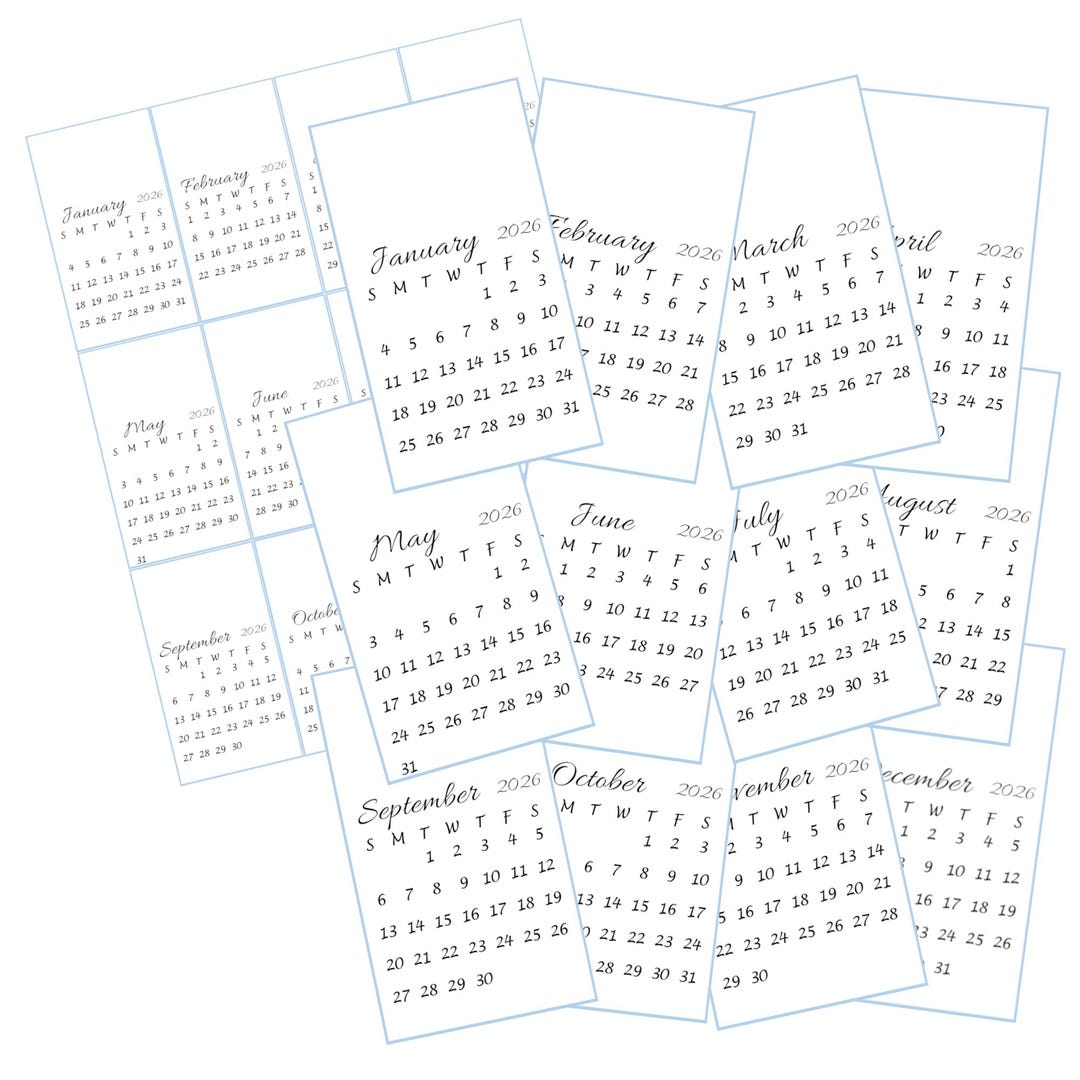 Printable 2026 Mini Calendar Templates Business Card Size 2x3.5 Inch ...