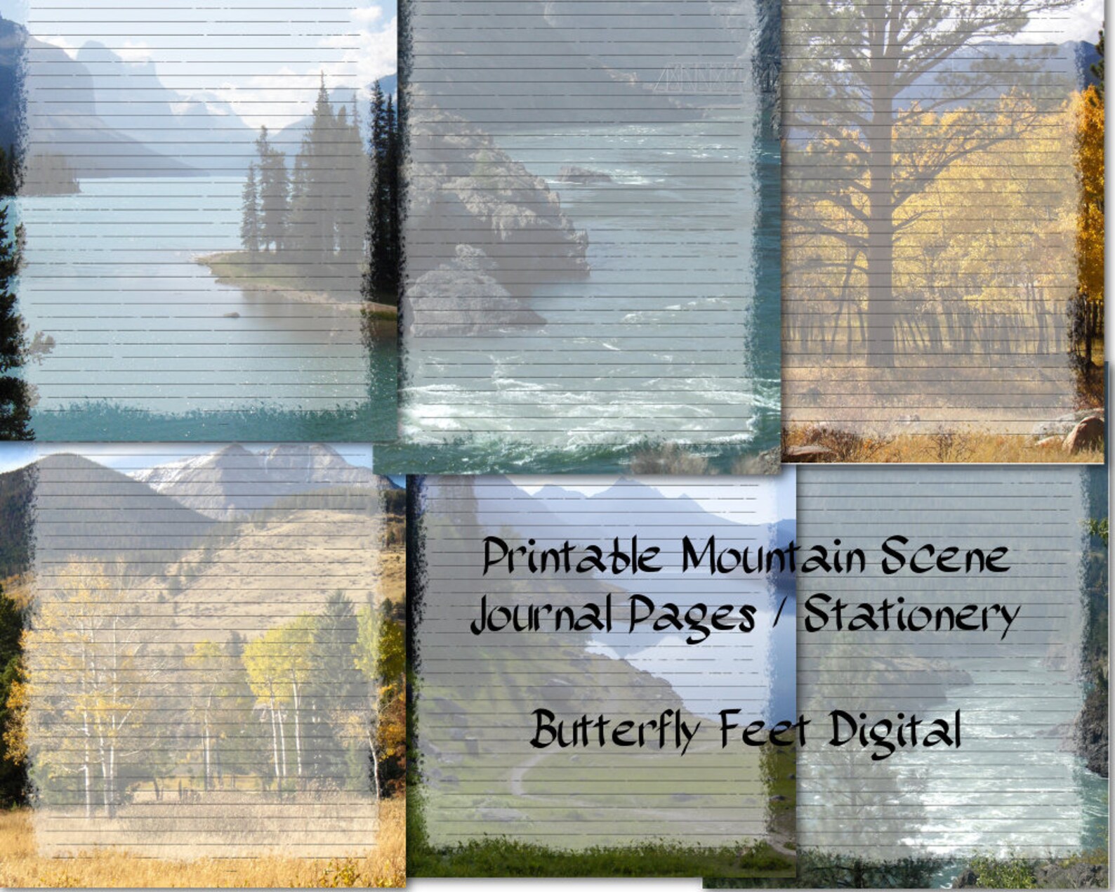 Printable Journal Pages Lined Writing Paper Stationery Mountain Scenery ...