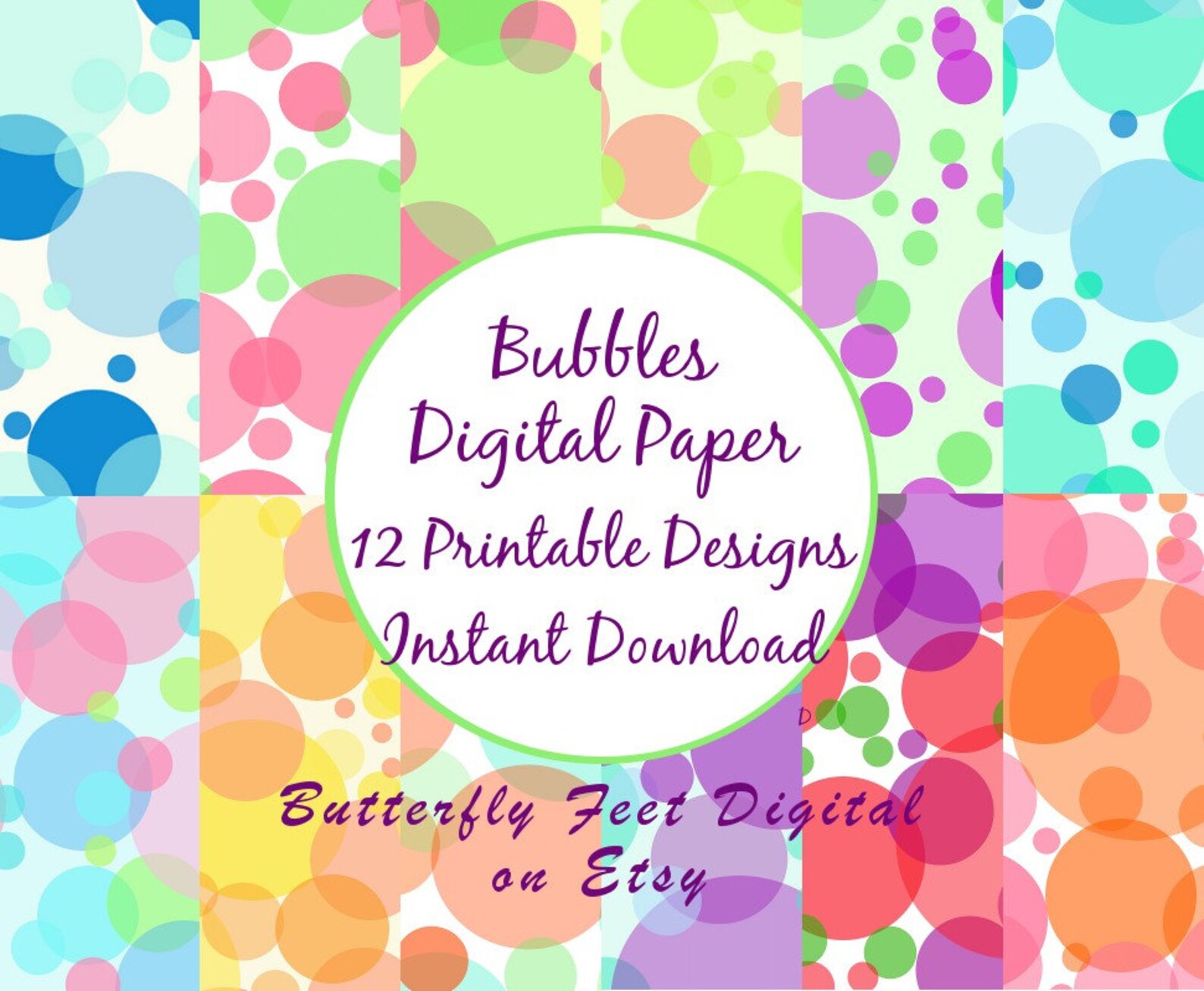 Bubbles Digital Paper Pack 12 Printable Party Papers Background Designs ...