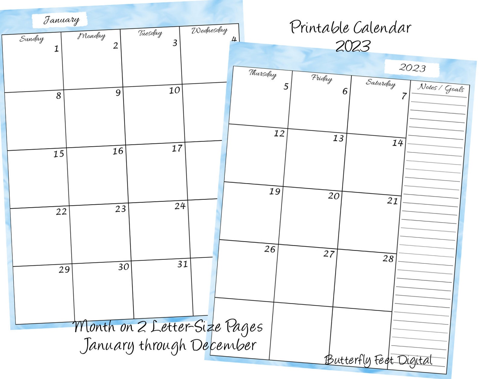 Month on 2 Pages 2023 Printable Calendar Planner Extra Wide - Etsy Canada