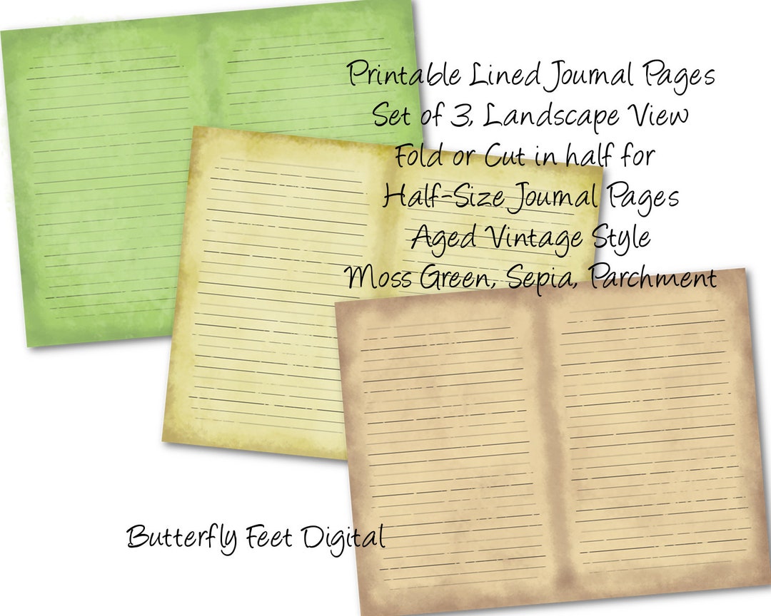 Printable Lined Journal Pages Aged Vintage Style Half-size - Etsy