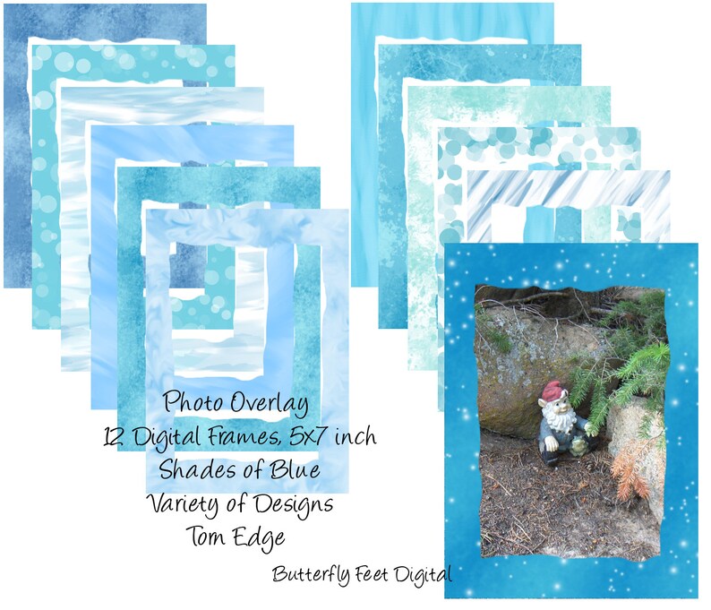 Clipart Frames PNG Blue 5x7 Torn Edge Frames Borders Blue Photo Overlay ...