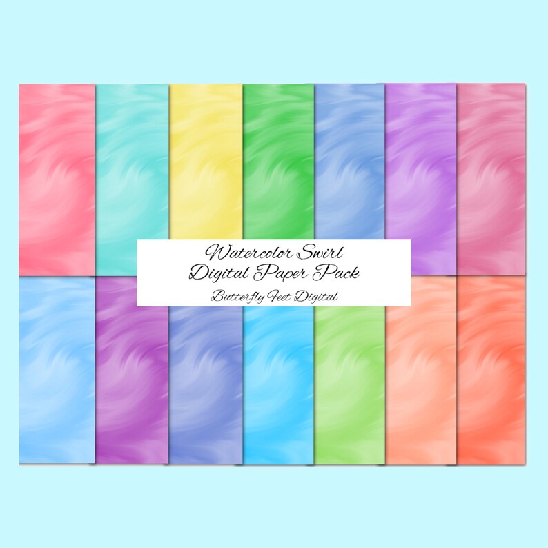 Digital Paper Pack Watercolor Swirl Printable Backgrounds 14 Colors ...