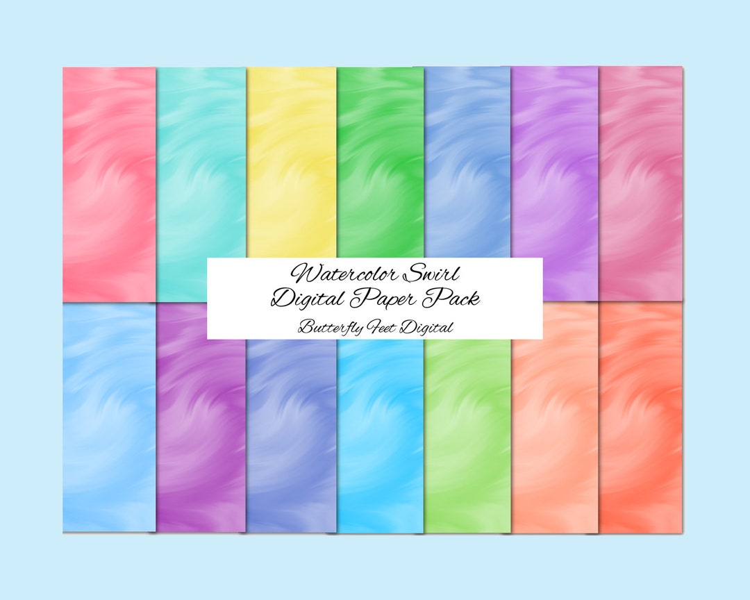 Digital Paper Pack Watercolor Swirl Printable Backgrounds 14 Colors ...