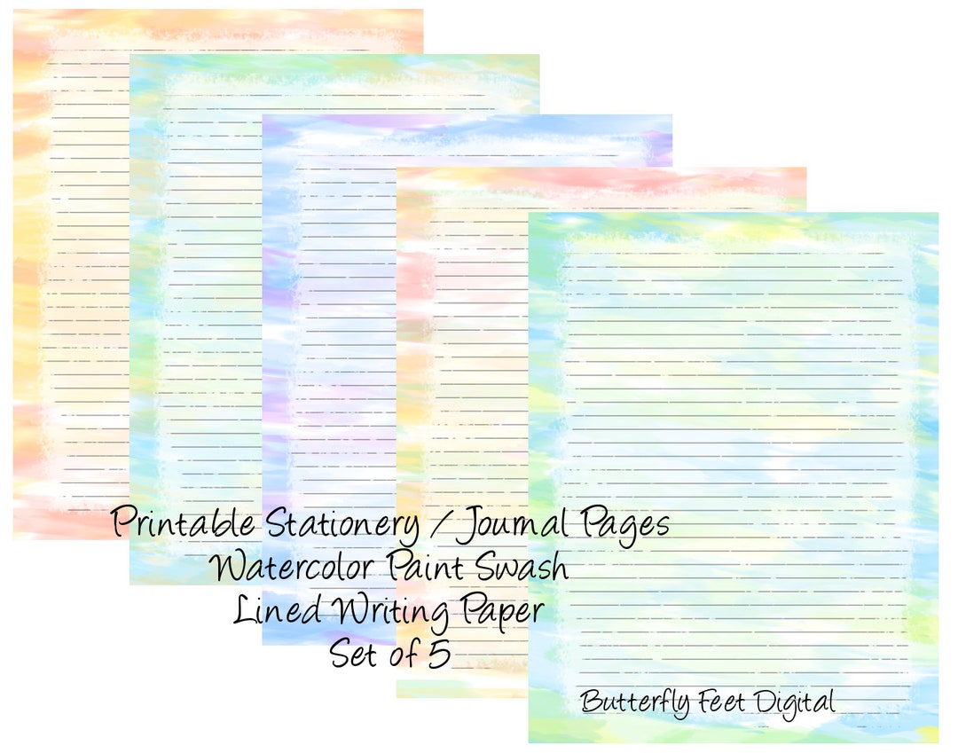 Printable Journal Pages Stationery Lined Writing Paper Watercolor Paint ...