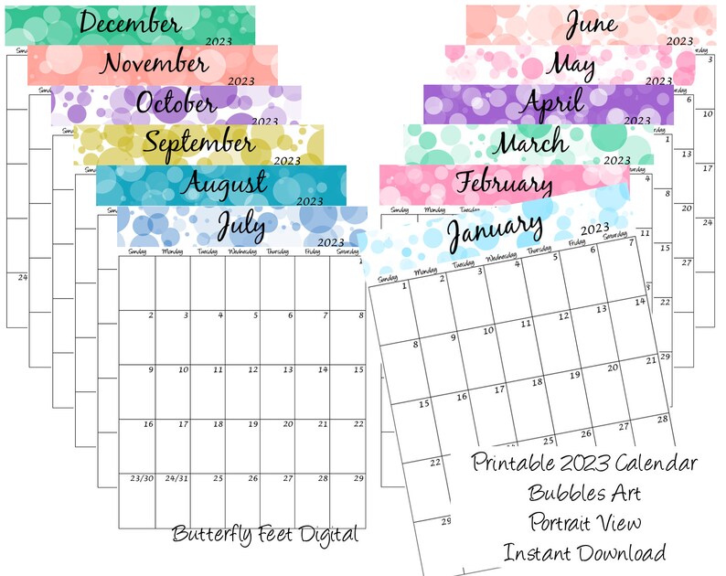 2023 Printable Calendar Bubbles Art Style Letter Size - Etsy