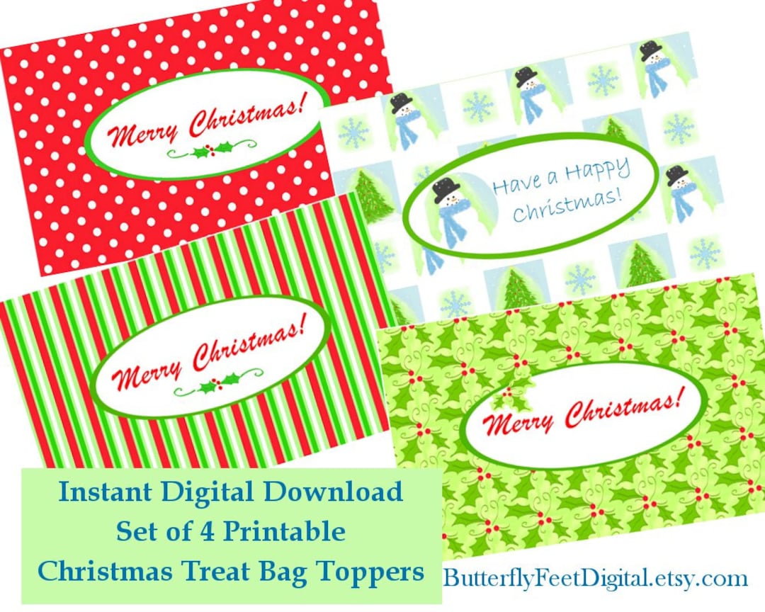 Printable Christmas Treat Bag Toppers Gift Bag Labels Set of 4 - Etsy