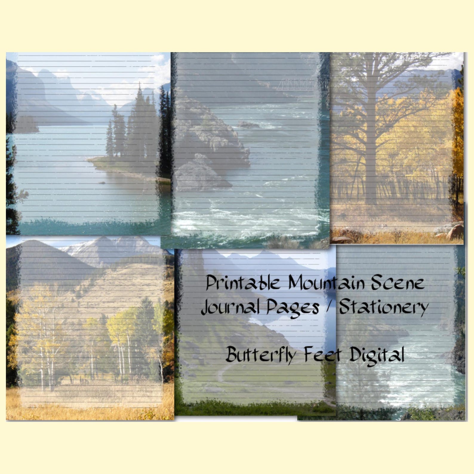 Printable Journal Pages Lined Writing Paper Stationery Mountain Scenery ...