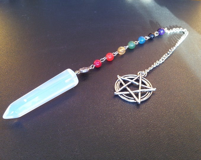 Opalite Pendulum With Pentagram and Chakra Stone Wicca Witch Pagan Pentacle Pentagram. FREE ...