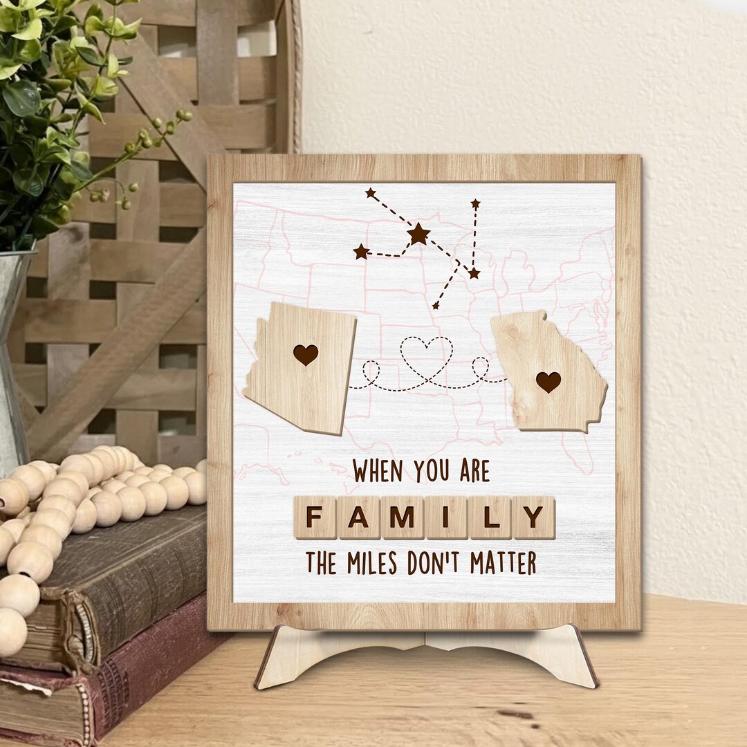 Custom Long Distance Family Sign, Two States Wood Map Sign ...