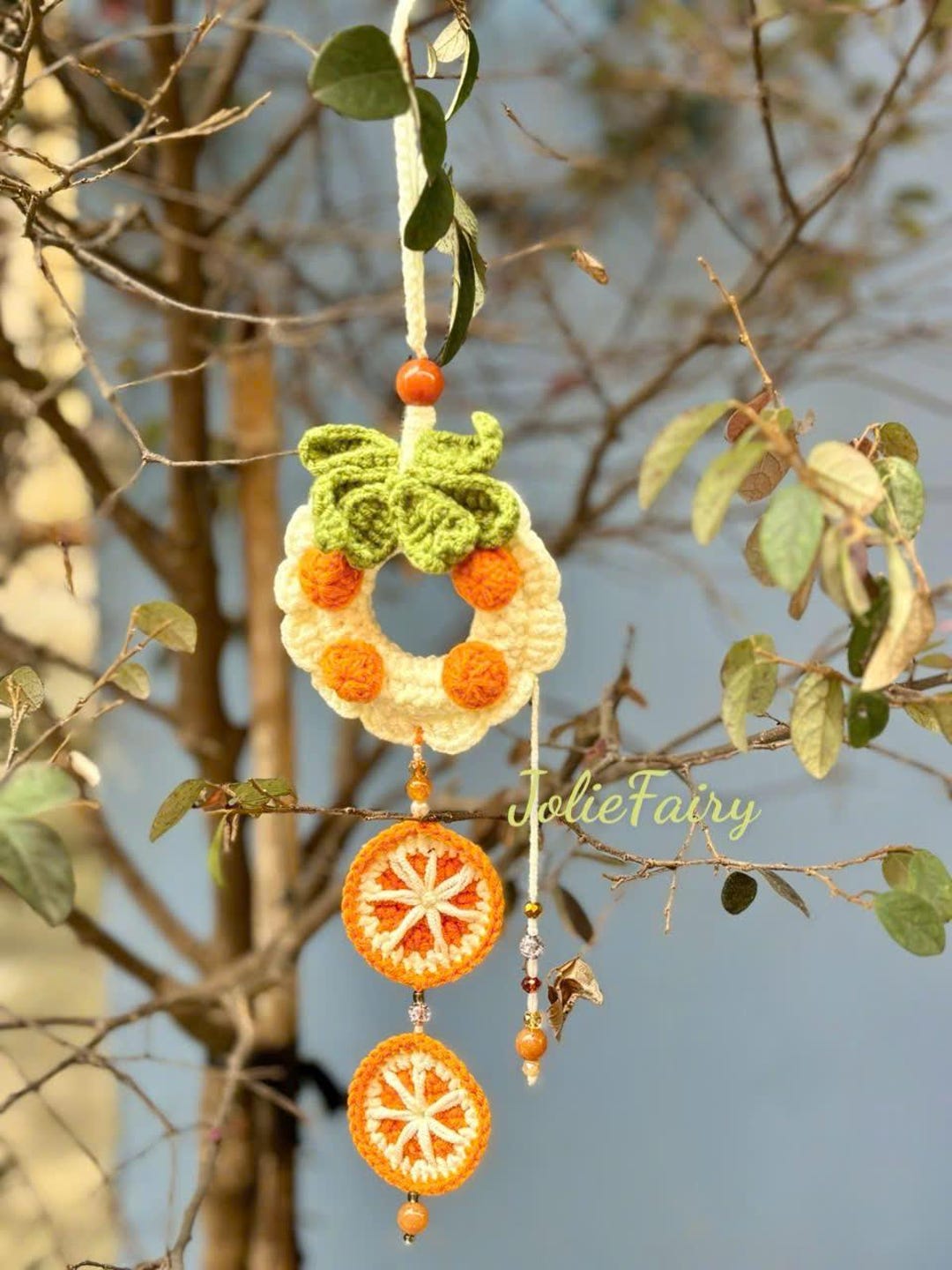 A Cute Handmade Crochet Wind Chime for Cars, Featuring Tiny Flowers and ...