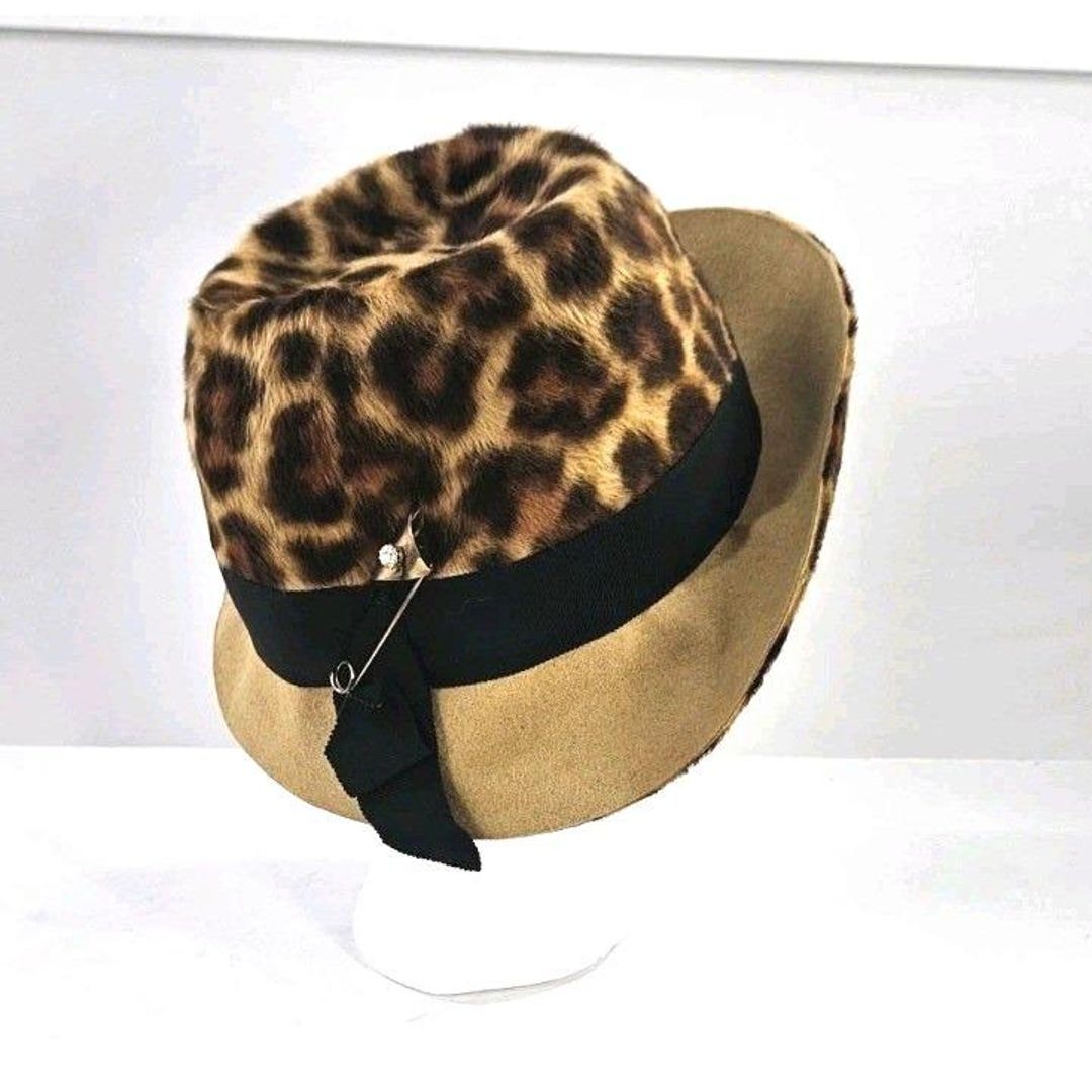 Vtg Original Chesterfield Faux Fur Leopard Print Felt Fedora & Hat Pin ...