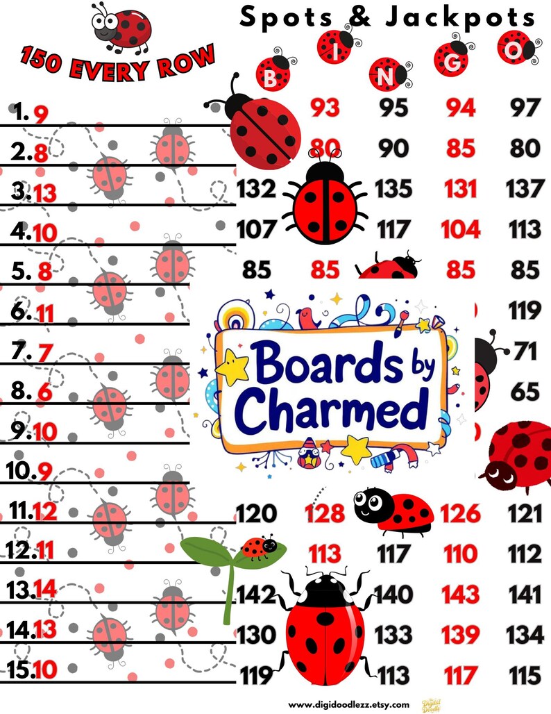 150 WTA Lady Bug Bingo Board |custom Bingo Cards| DIY Bingo Game ...