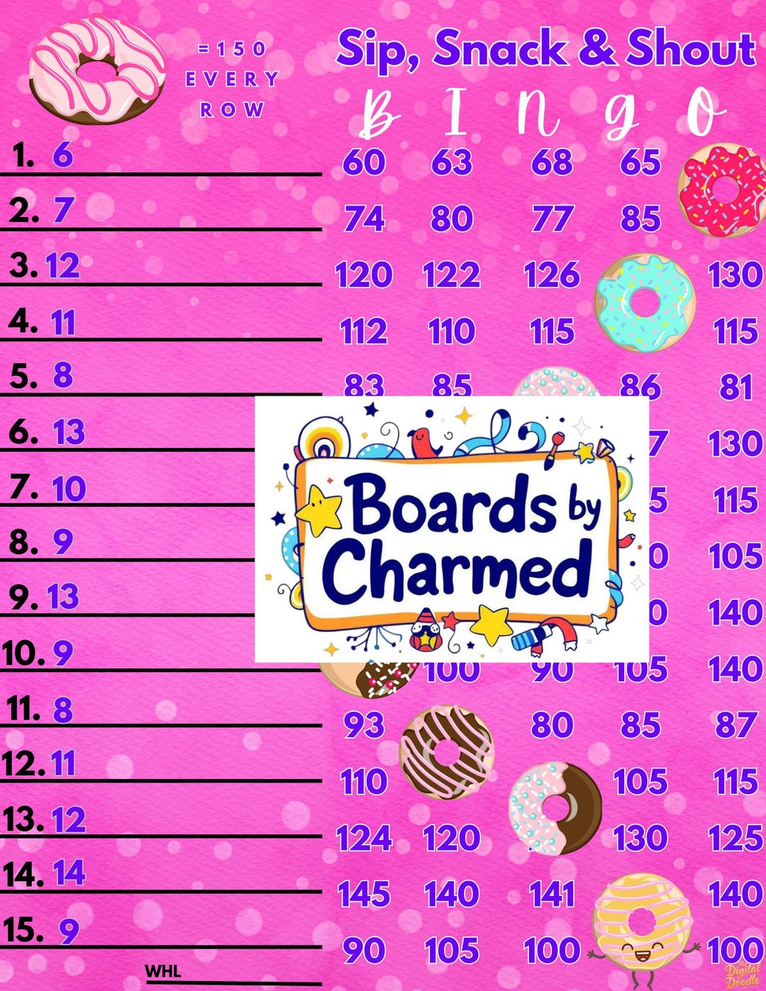 150 WTA Sip Snack and Bingo Board |custom Bingo Cards| DIY Bingo Game ...