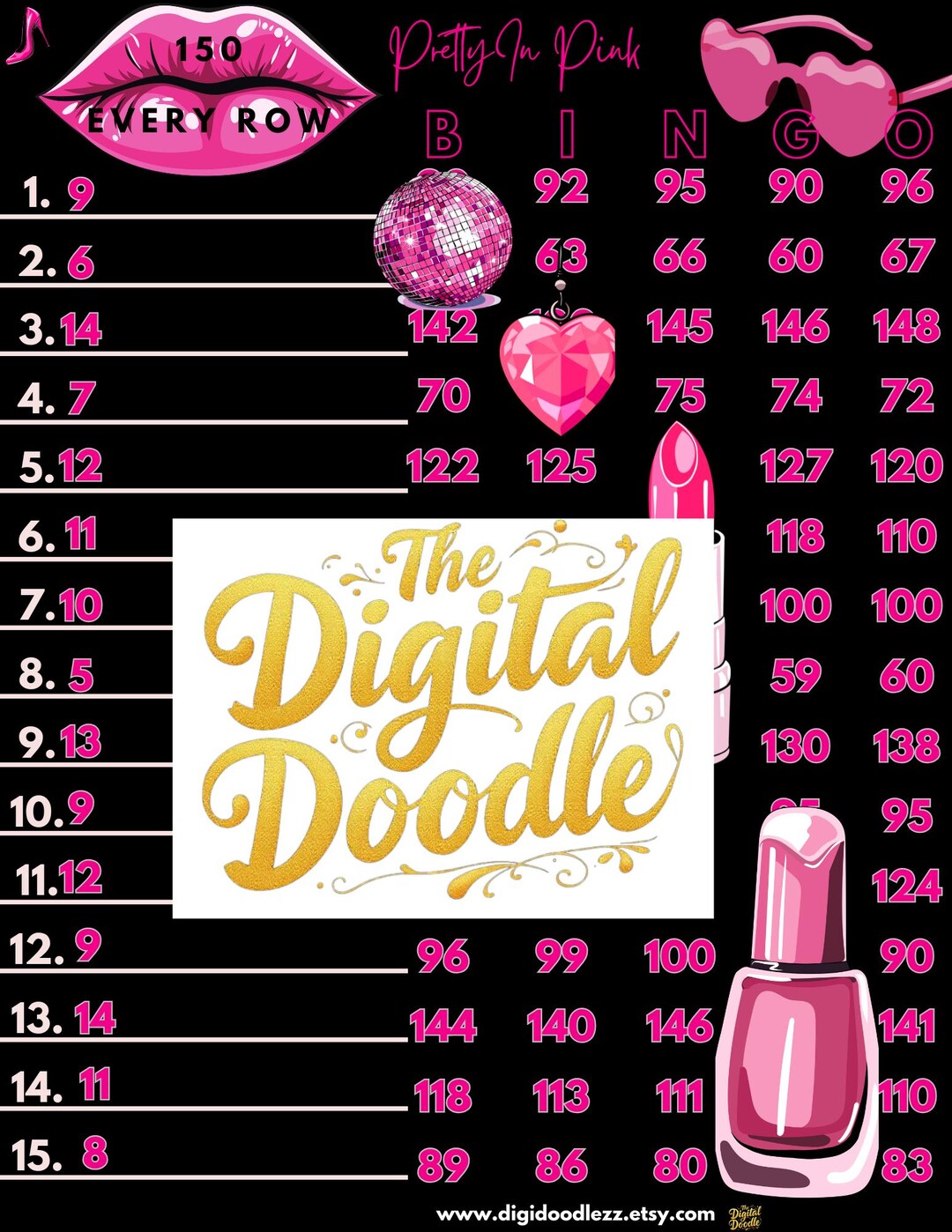 150 Pretty in Pink Bingo Board |custom Bingo Cards| DIY Bingo Game ...