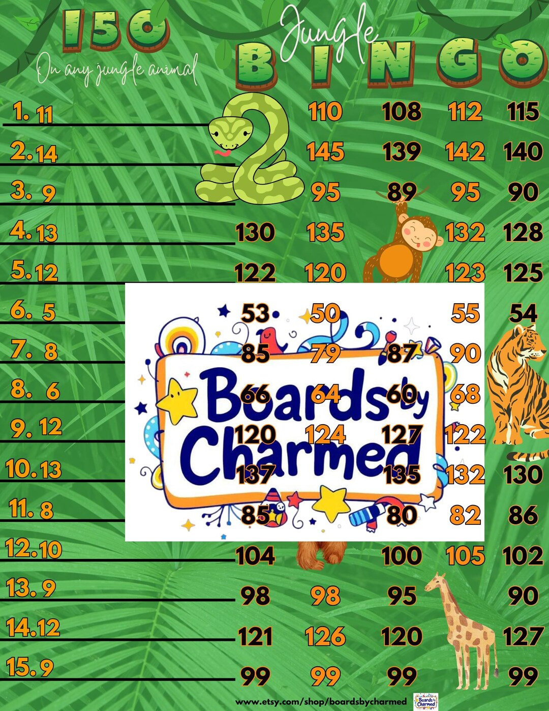 150 WTA Jungle Board |custom Bingo Cards| DIY Bingo Game| Online Bingo ...