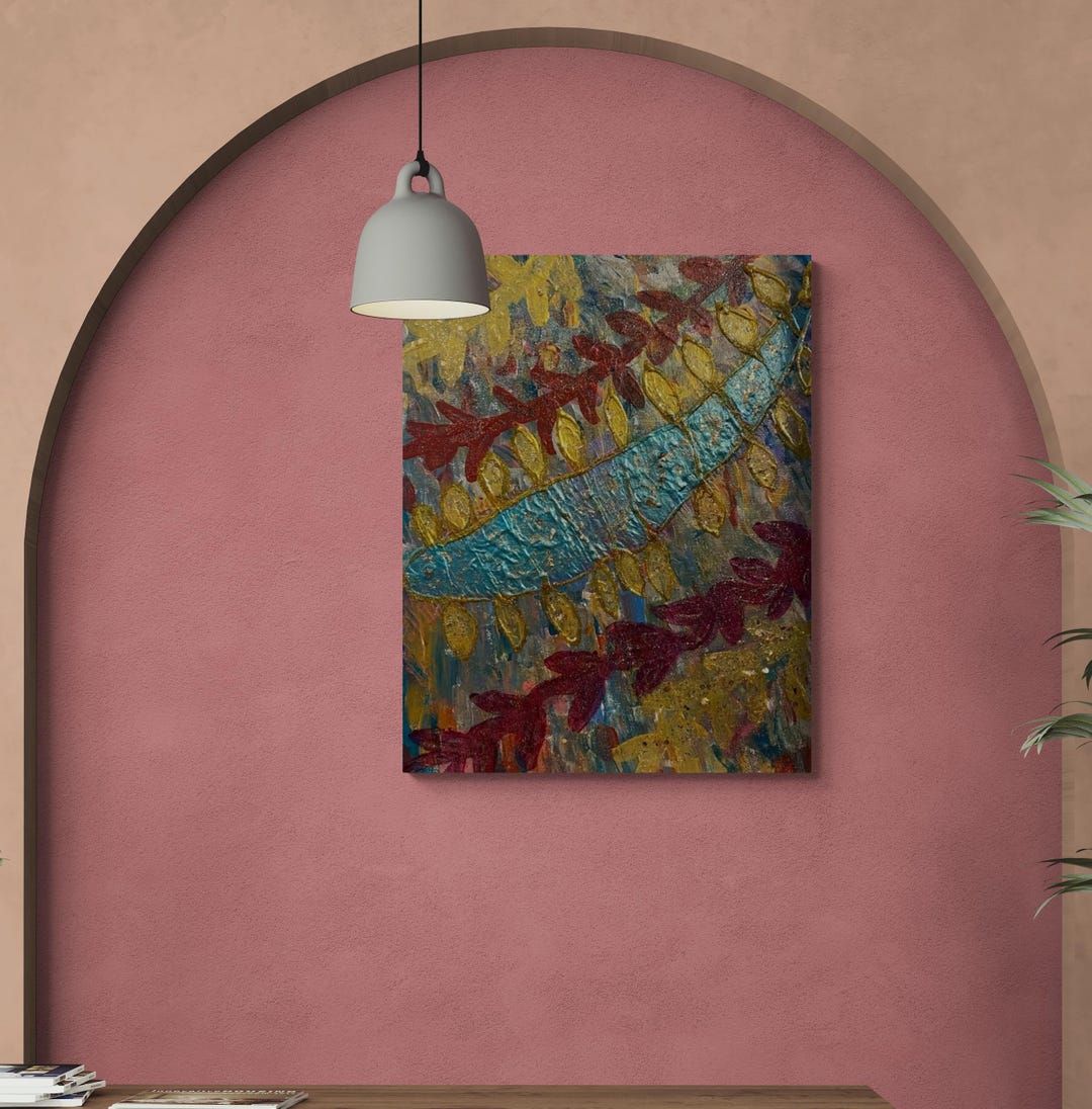 Golden Fins, a Decorative Acrylic Abstract Painting, a Modern Colorful ...