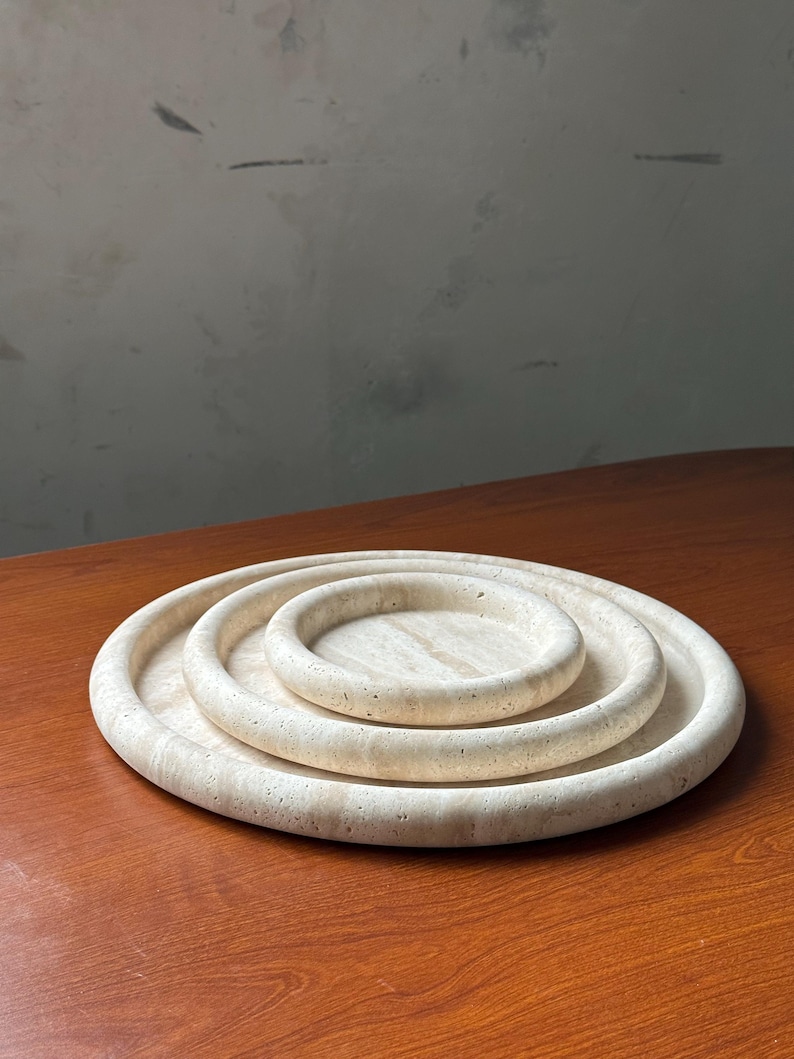 Artisanal Natural Travertine Round Tray – Multifunctional Elegance in 3 ...