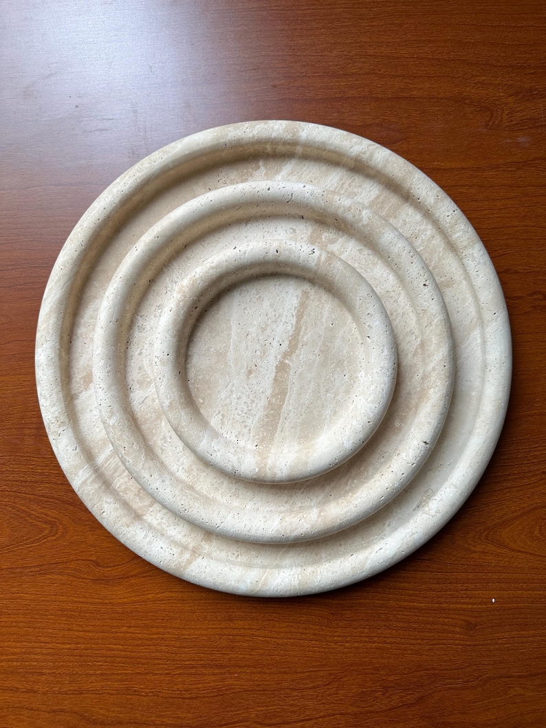 Artisanal Natural Travertine Round Tray – Multifunctional Elegance in 3 ...