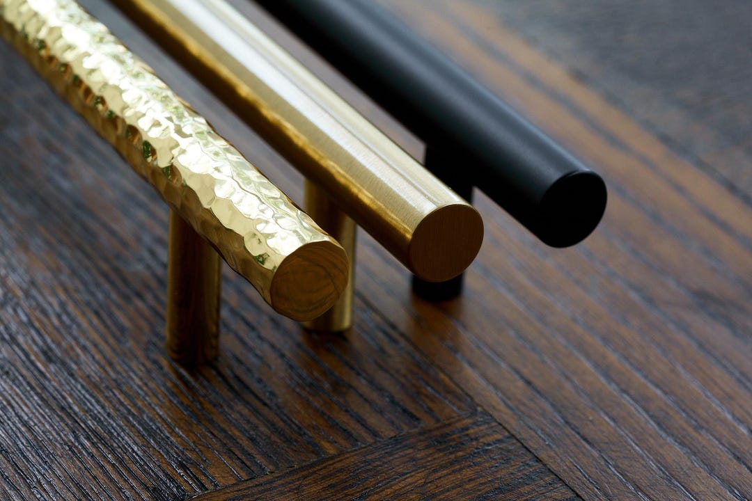 Cabinet Pulls, Linear Hammered Brass Pulls, Minimalist, Modern Kitchen ...