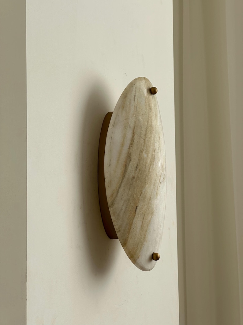 Oval Shape Calacatta Gold Marble Sconce - Wall Light, Living Room ...