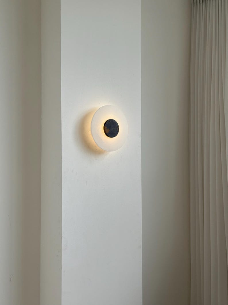 Luminous Alabaster Wall Sconce With Nero Portoro Medallion, Modern ...