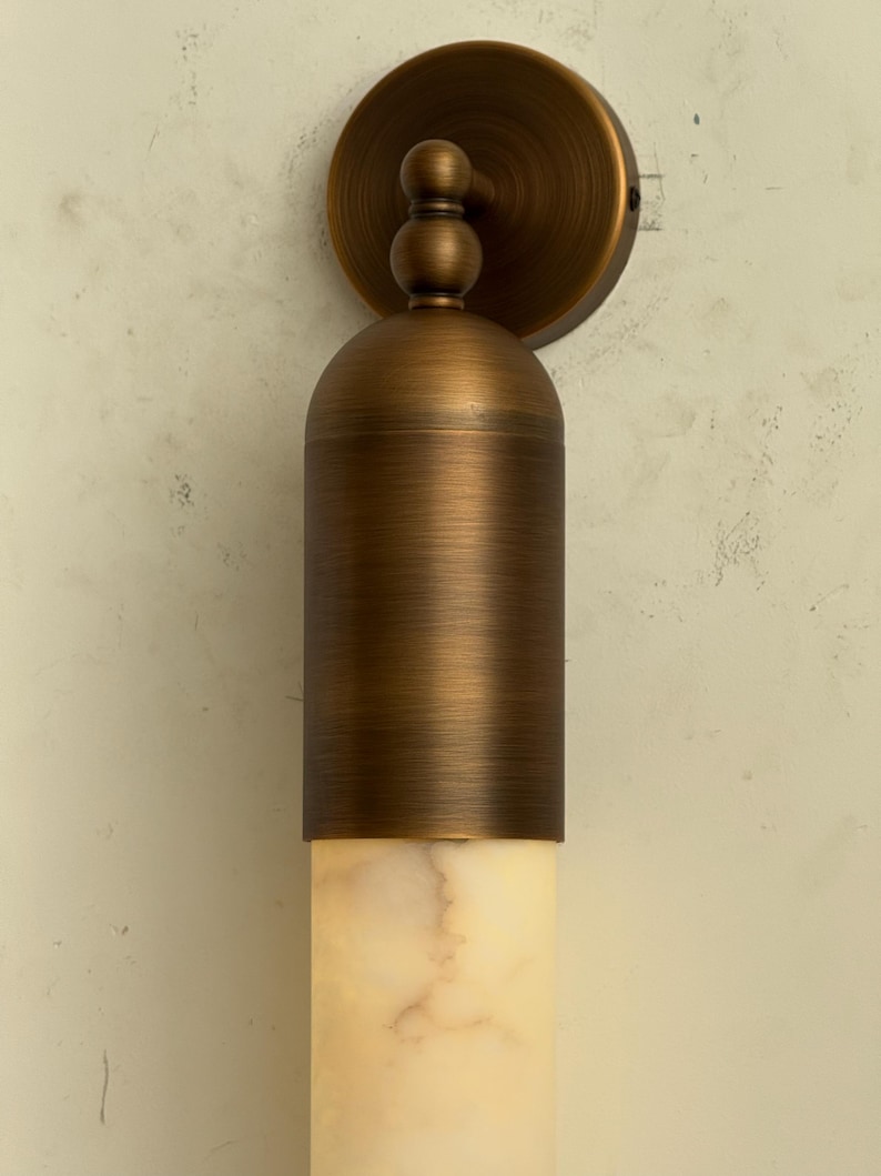 Luminous Alabaster Slim Cylinder Sconce With Brass Detail, Modern ...