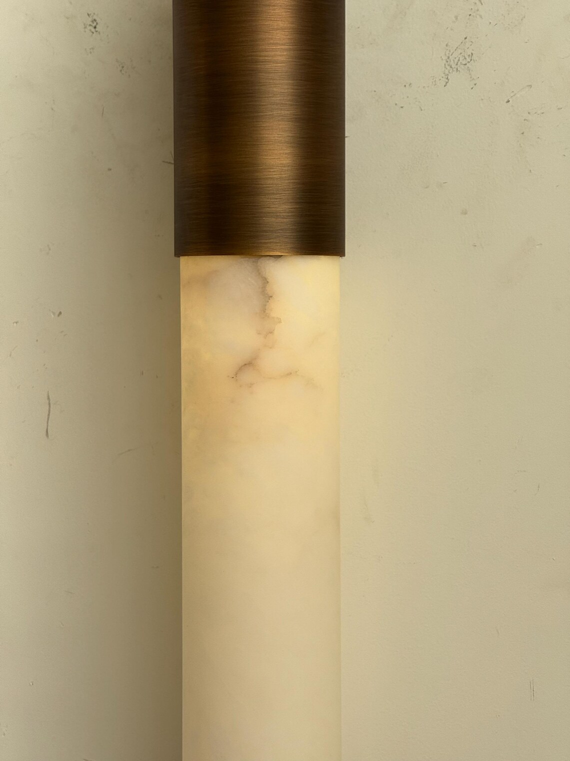 Luminous Alabaster Slim Cylinder Sconce With Brass Detail, Modern ...