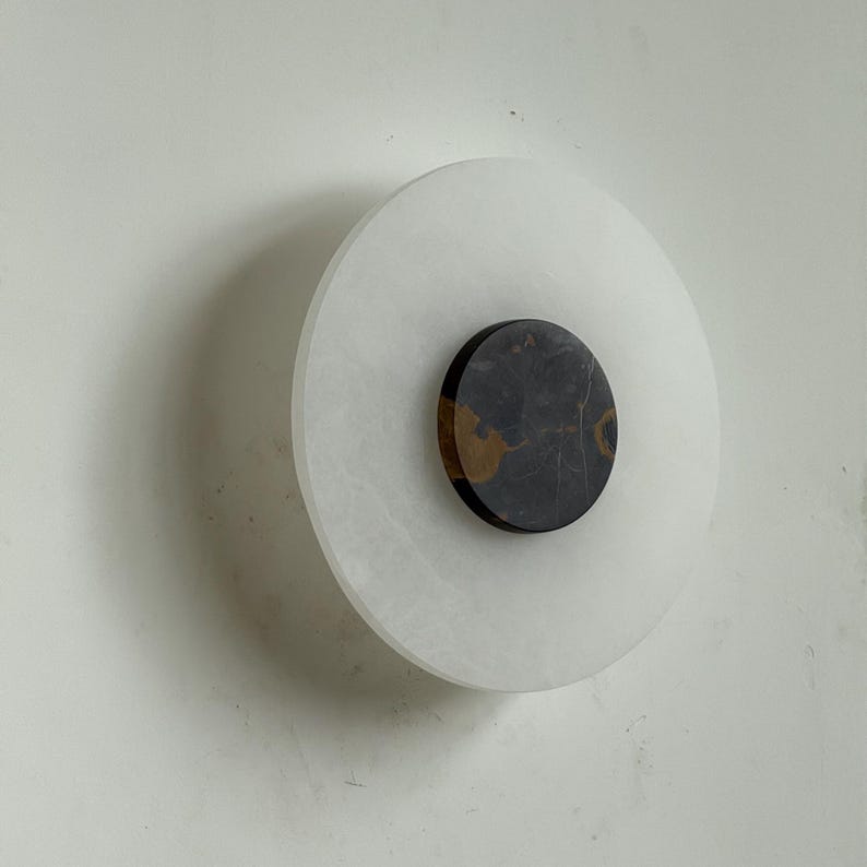 Luminous Alabaster Wall Sconce With Nero Portoro Medallion, Modern ...