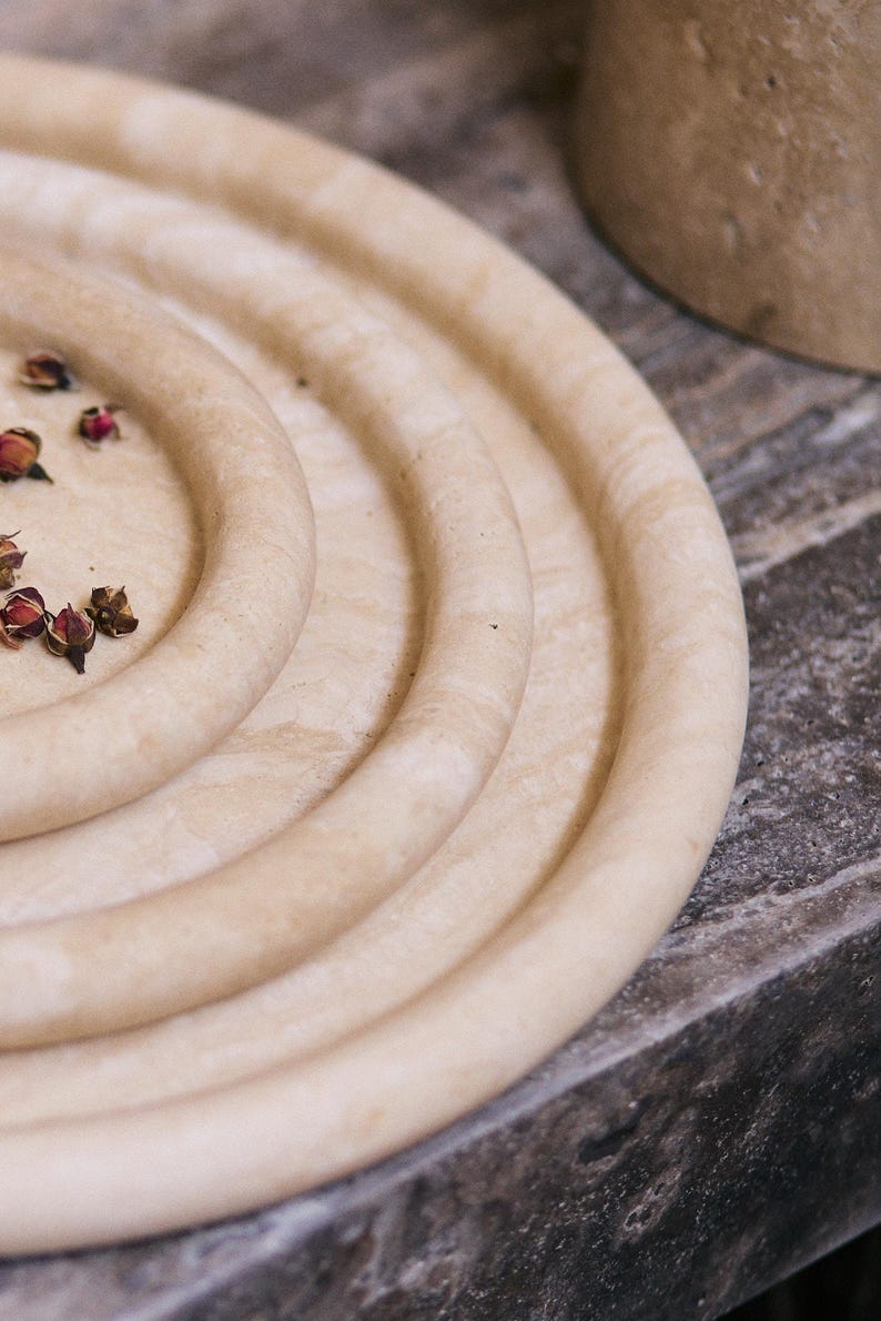 Artisanal Natural Travertine Round Tray – Multifunctional Elegance in 3 ...