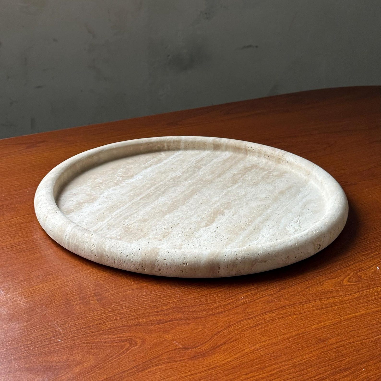 Artisanal Natural Travertine Round Tray – Multifunctional Elegance in 3 ...