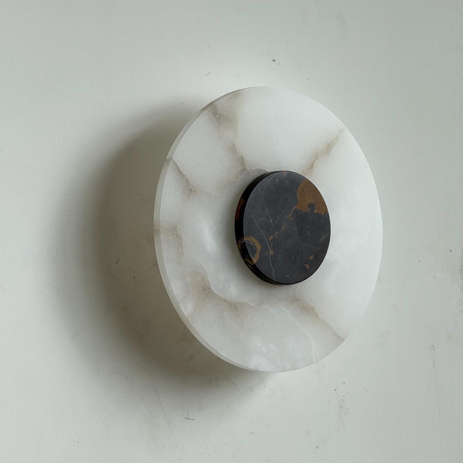 Luminous Alabaster Wall Sconce With Nero Black Medallion, Modern ...