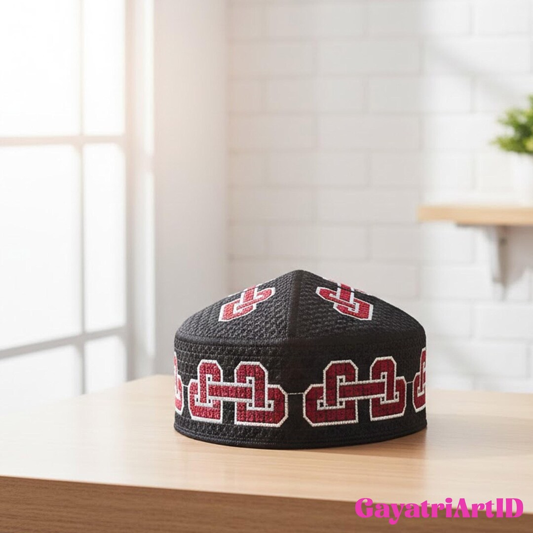 Full Embroidered Kufi Hat, Pakistan Songkok, Men’s Geometric Prayer Cap ...