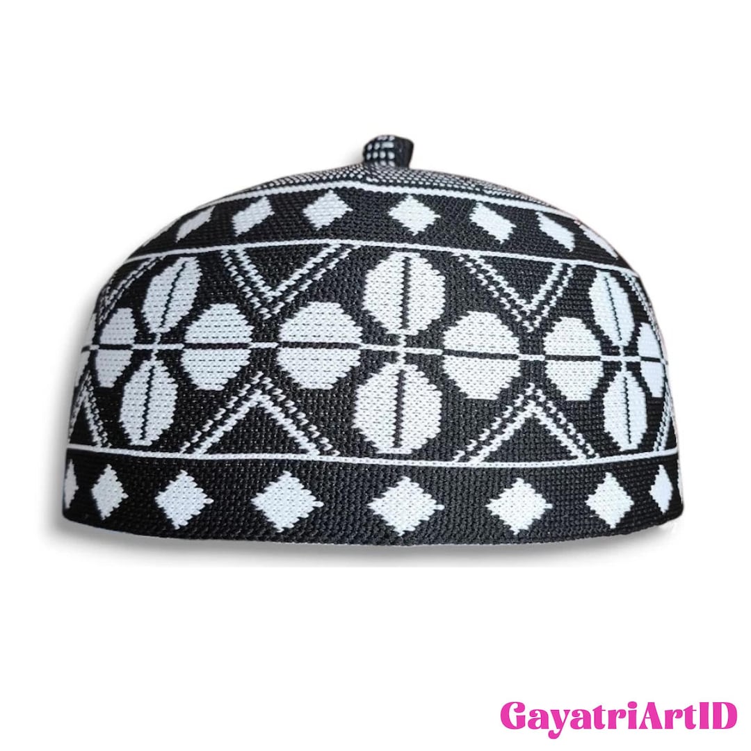 Islamic Knitted Cap for Adults With Modern Ketupat Motif, Comfortable ...