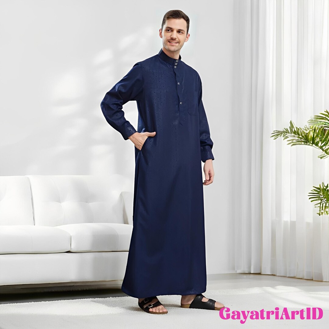 Cairo Robe for Men - Elegant Embossed Pattern, Long Sleeves, Islamic ...