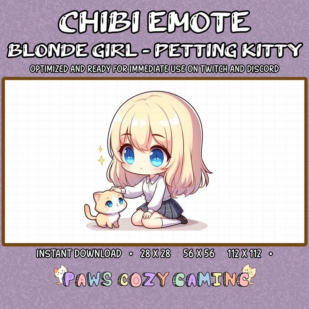 Blonde Girl Petting Kitty - Chibi Girl Twitch Emote - Hugging Cat ...