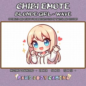 Blonde Girl Wave Emote - Girl Twitch Emote - Kawaii Anime Emote - Cute ...