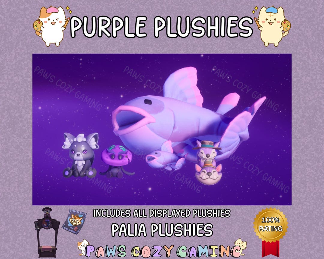 Palia Purple Plushies Pack - Giant Ancient Fish - Nox Palcat - Elder ...