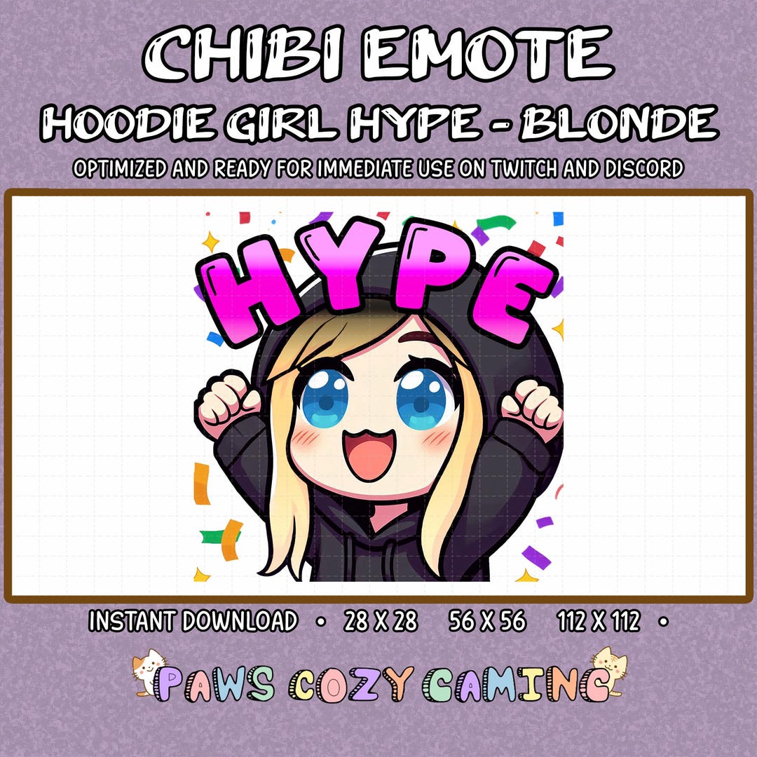 Chibi Hoodie Girl Hype Emote - Blonde Girl - Emote - Chibi Emote ...