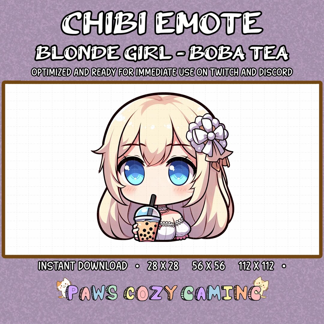 Blonde Girl Boba Tea Emote - Cute Chibi Girl - Boba Tea Twitch Emote ...