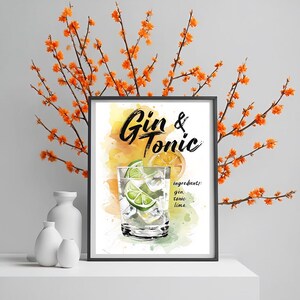 Watercolor Gin and Tonic Print - Cocktail Art, Bar Decor, Mixology Wall ...