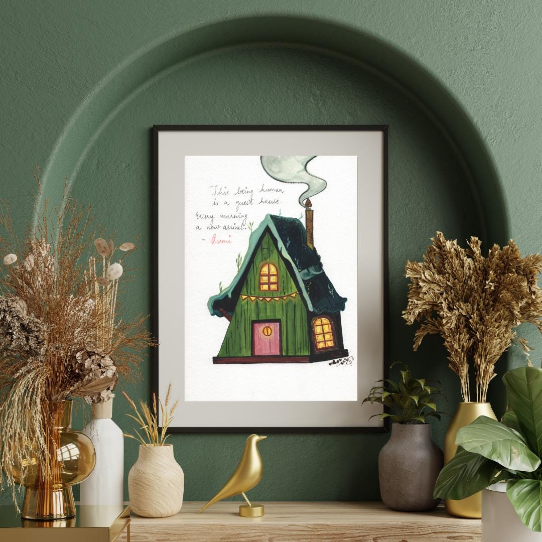 This Being Human is a Guest House- Original Gouache Painting Print, 8.5 ...