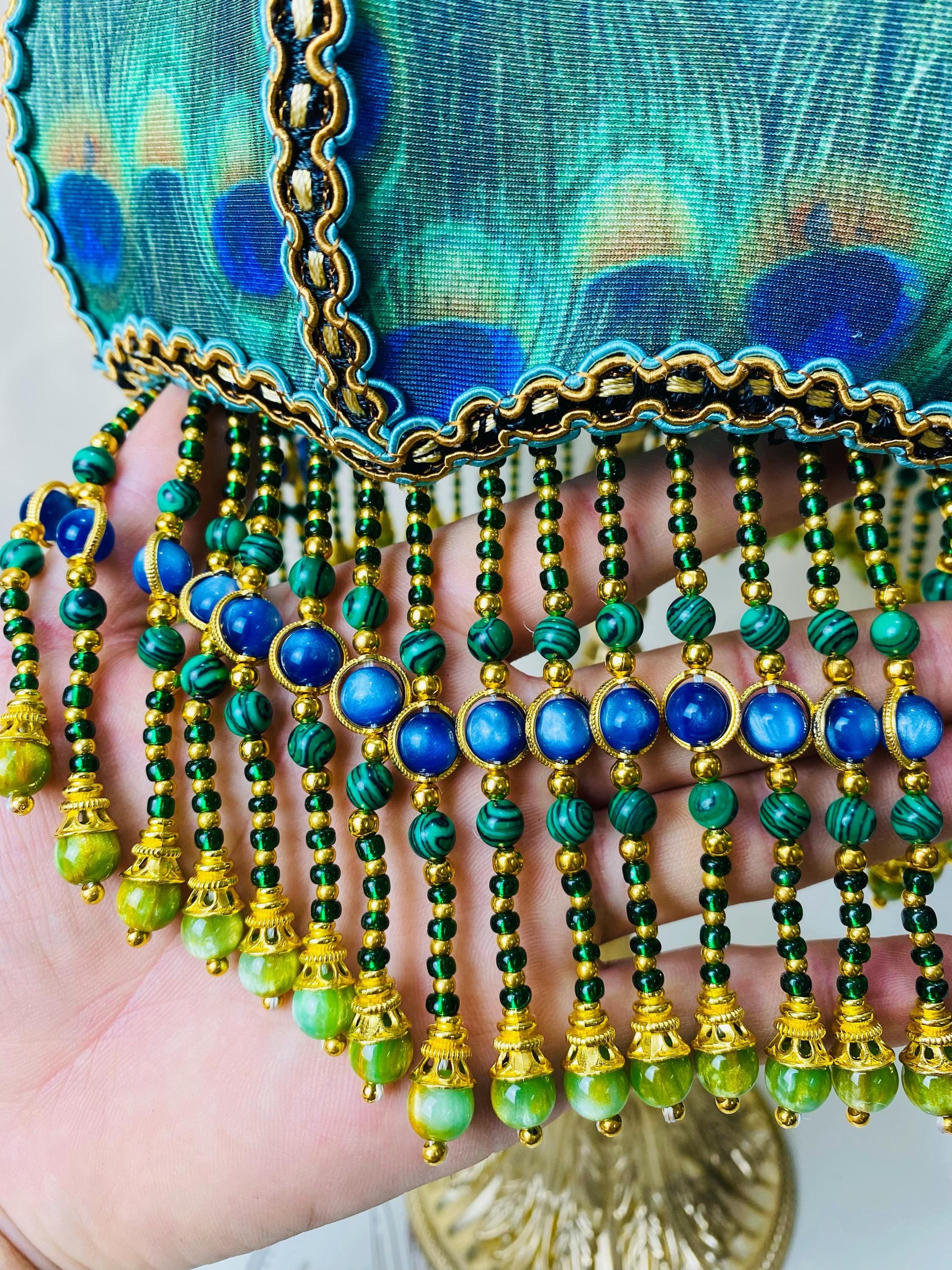 Handmade Peacock Feather Table Lamp: Brass & Tassel Bedside Light - Etsy