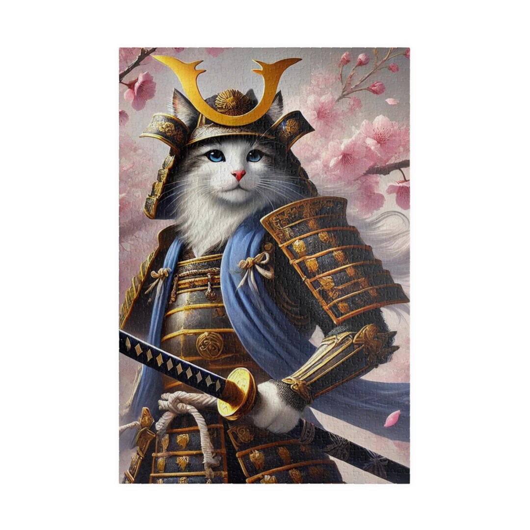 Samurai Cat Puzzle, Sakura Cherry Blossom Art, Japanese Warrior Jigsaw ...