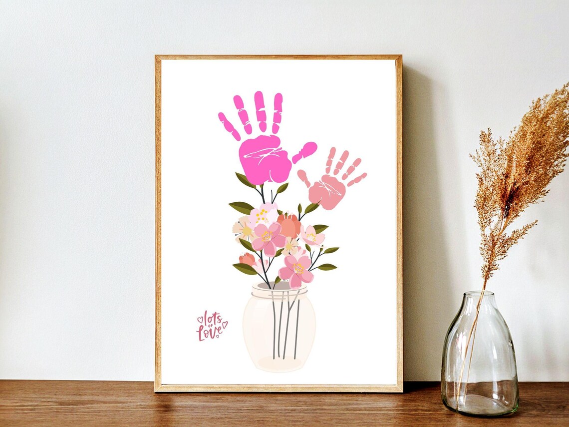 Flower Handprint Craft Art, Printable | Mothers Day, for Mom or Grandma ...